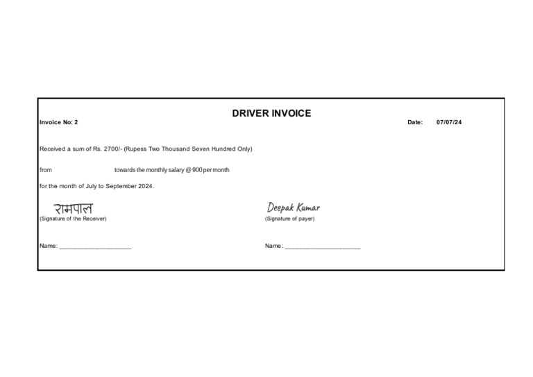Driver Invoice Format | PDF