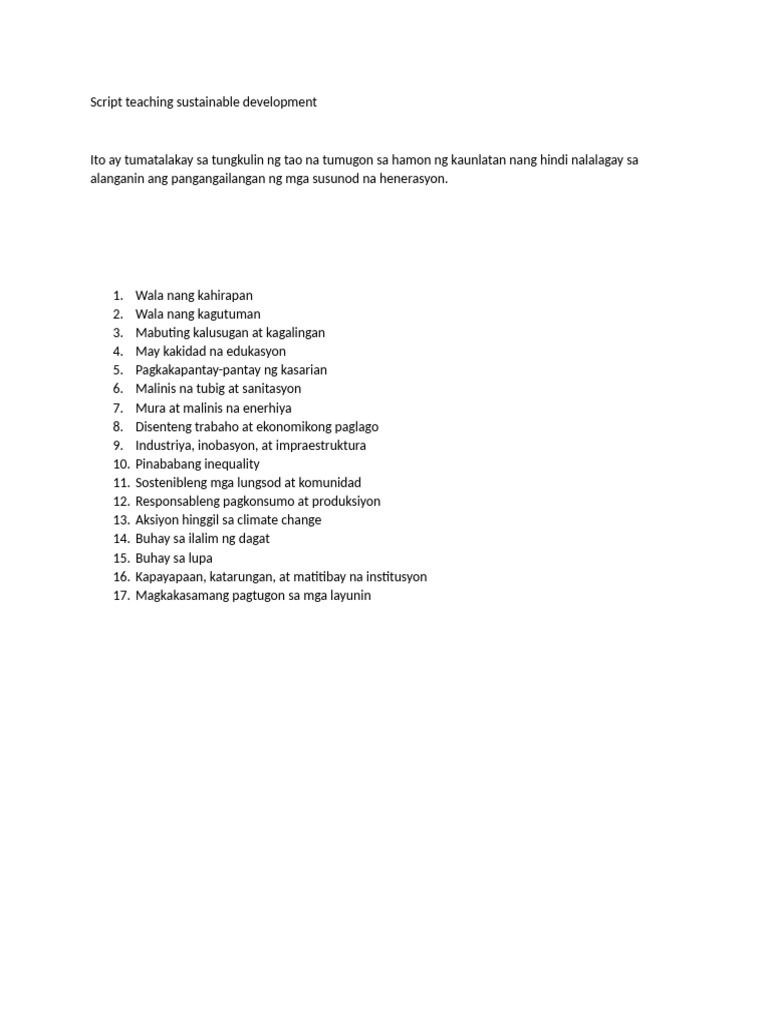 Script Teaching Sustainable Development | PDF
