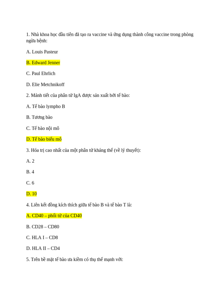 TRẮC-NGHIỆM-MIỄN-DỊCH-1 | PDF