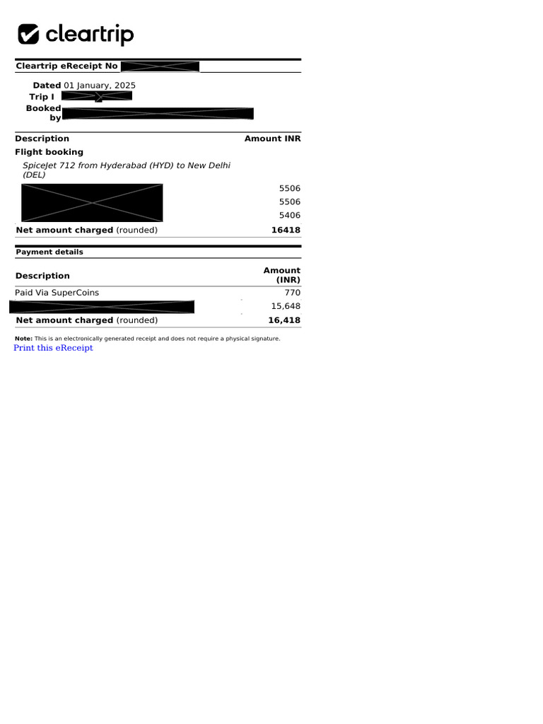 Cleartrip Receipt | PDF