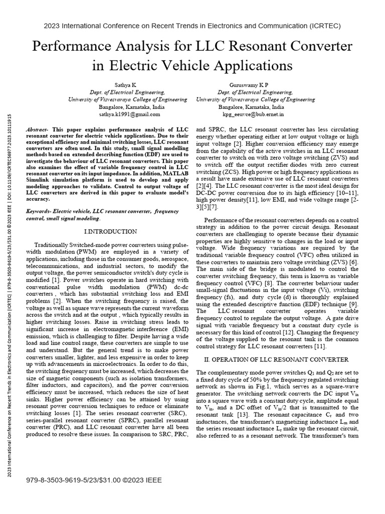 Performance Analysis For LLC Resonant Converter in Electric Vehicle ...