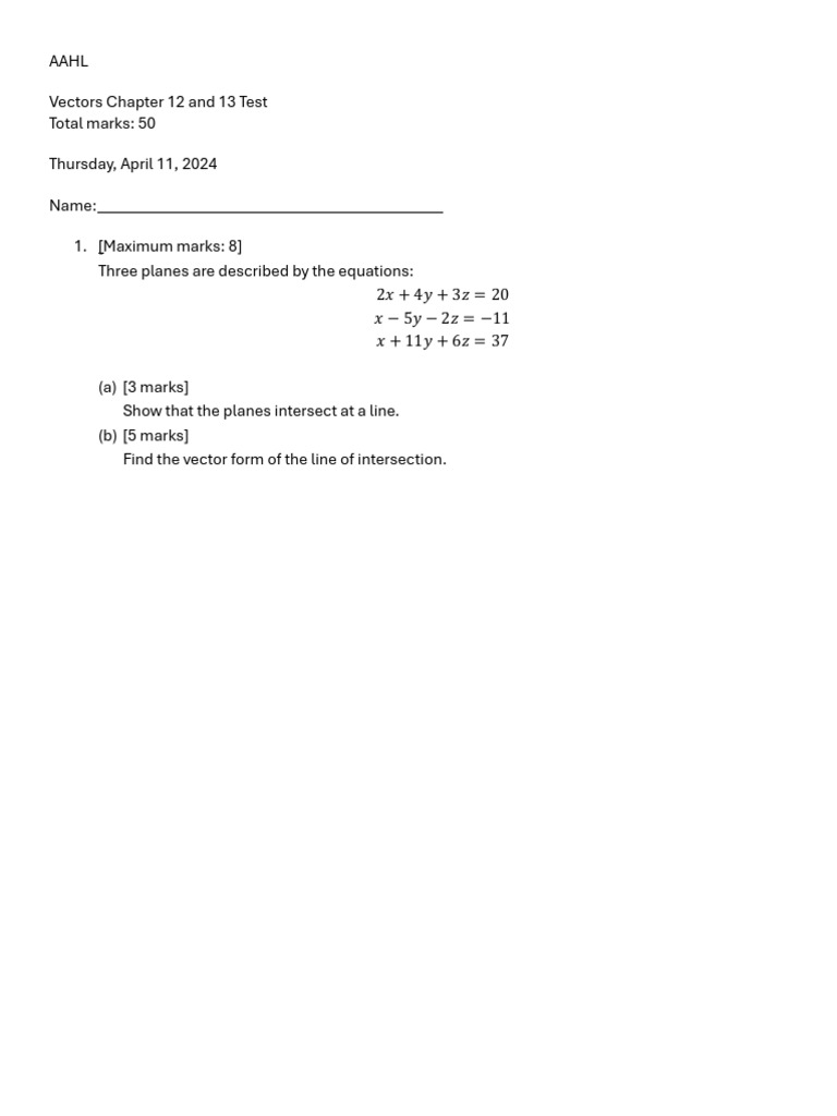 AAHL_Vectors_Test_2324 | PDF | Line (Geometry) | Physics