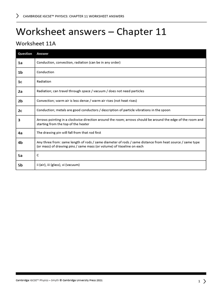 Igcse Physics 3ed TR Ws Answers 11 | PDF | Thermal Conduction | Heat
