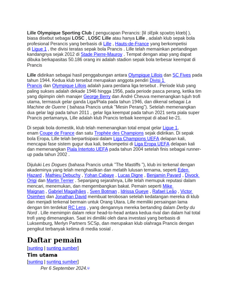 Sejarah dan Prestasi Lille OSC | PDF