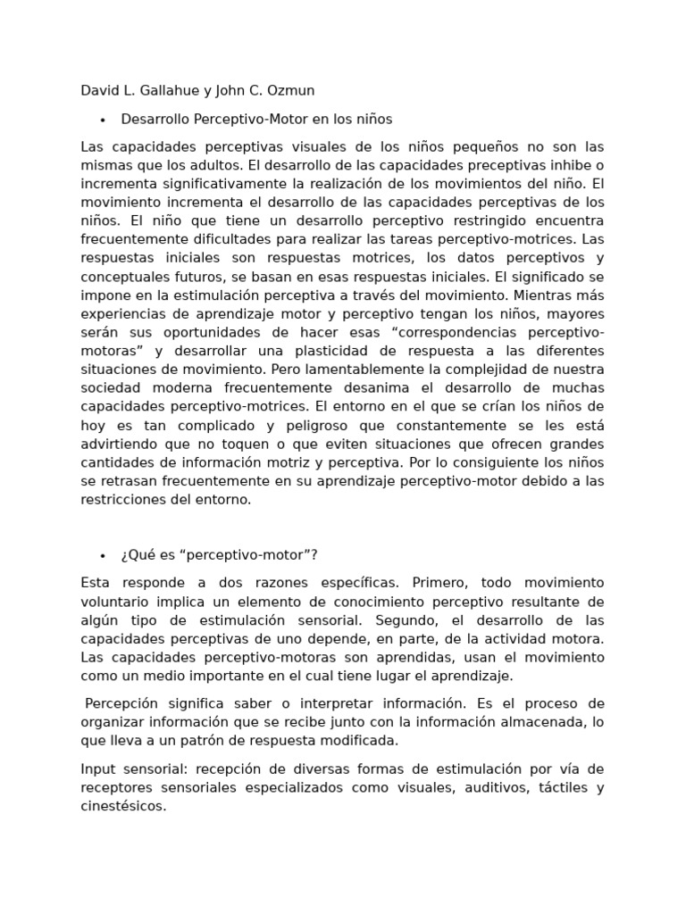 David L. Gallahue y John C. Ozmun Perceptivo Motriz | PDF | Sentidos ...