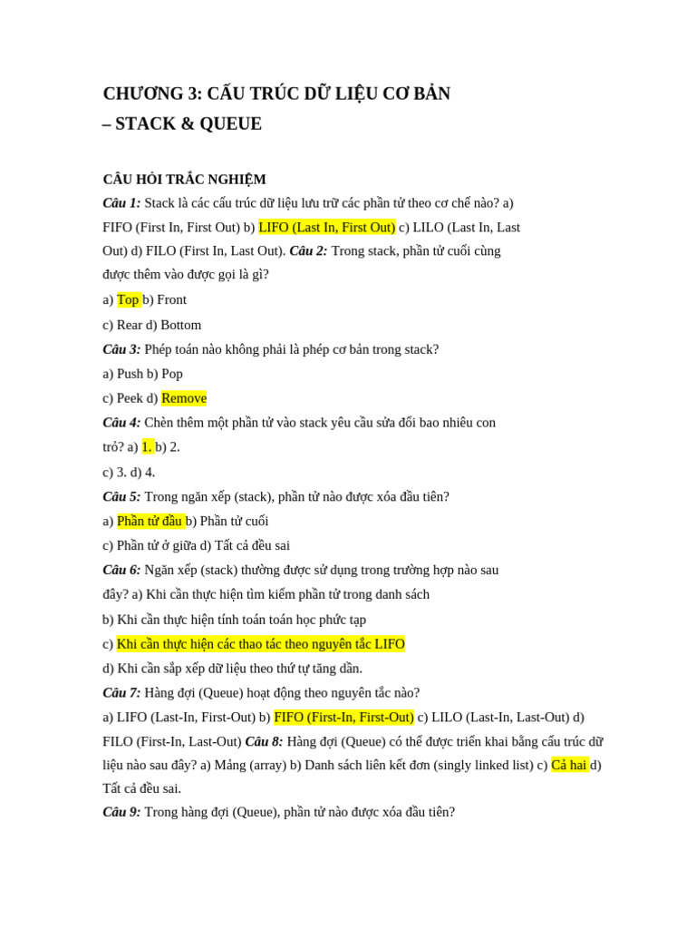 Cau Truc Du Lieu & Giai Thuat - Bai Tap Chuong 3 - Stack & Queue | PDF