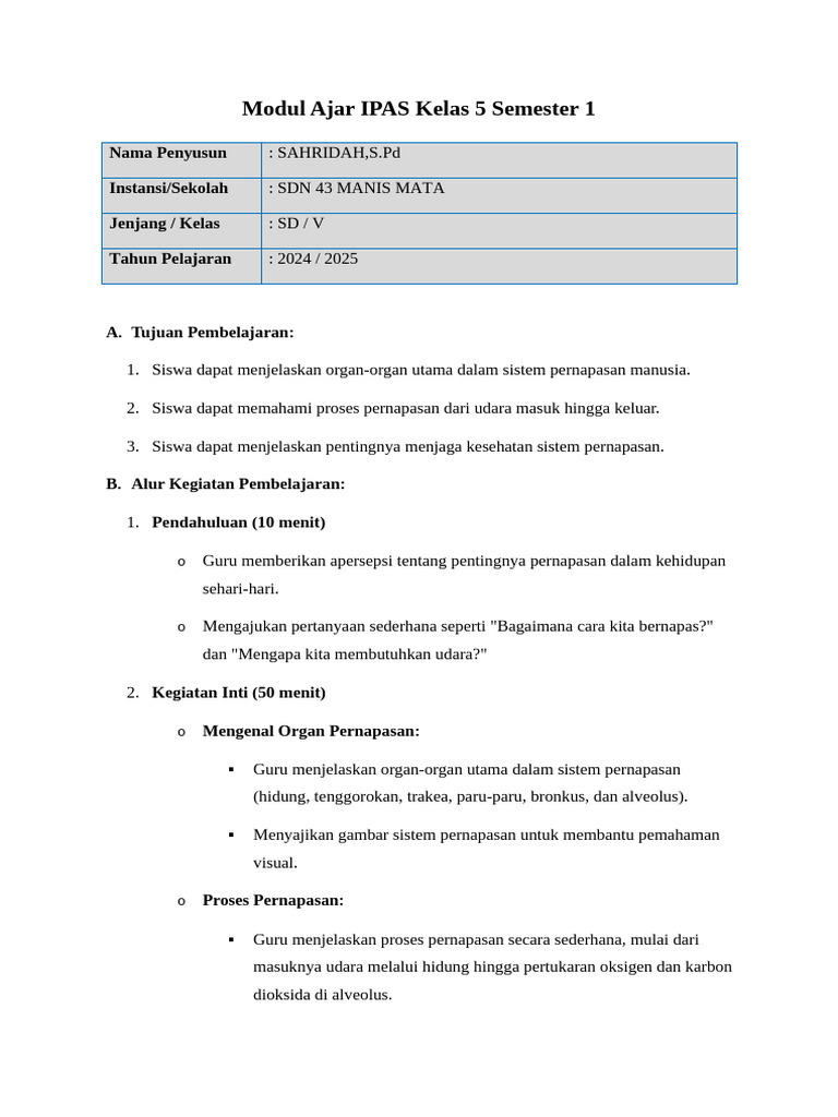 Modul Ajar IPAS Kelas 5 Semester 1 sahridah | PDF