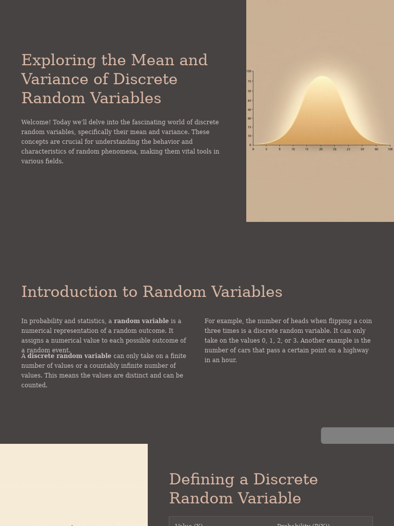 Exploring The Mean and Variance of Discrete Random Variables | PDF | Expected Value | Variance