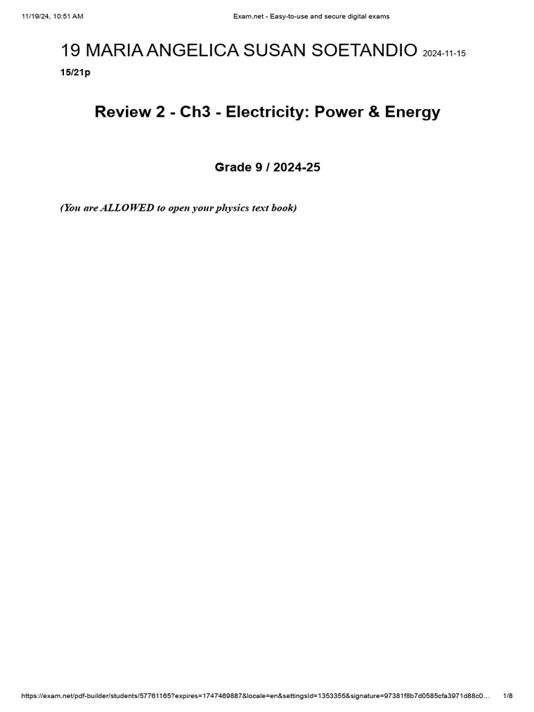 REVIEW 2 CH 3 PHYSICS | PDF | Watt | Electric Current