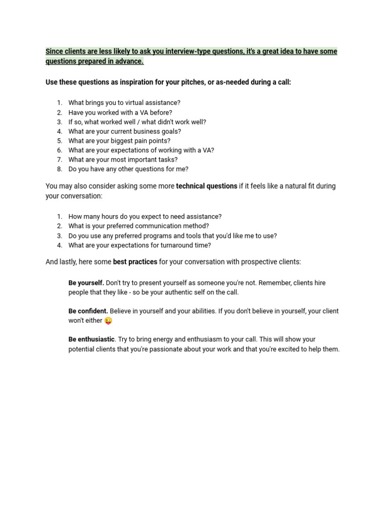 Questions To Guide Your Pitch | PDF