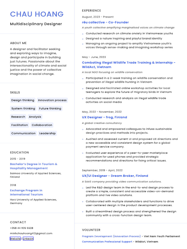 CV Chau+Hoang Designer | PDF | Vietnam