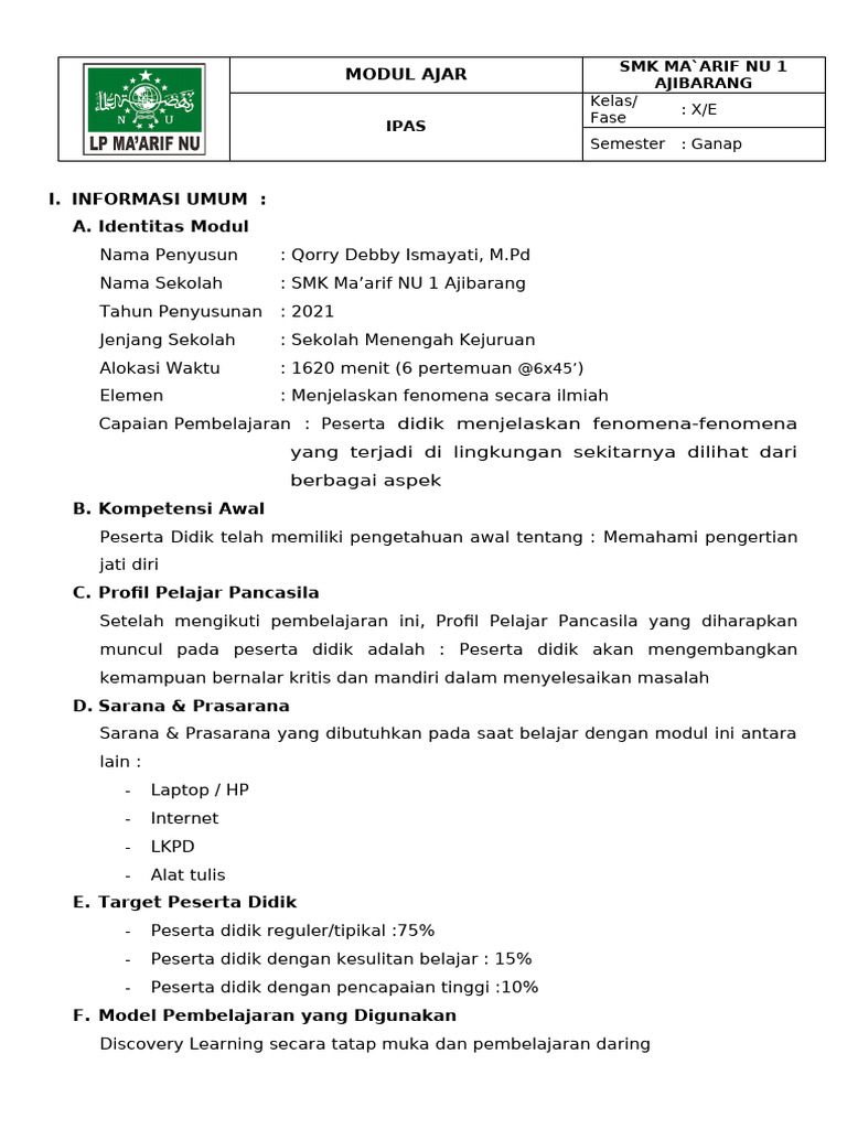 Modul Ajar IPAS - Interaksi, Komunikasi, Sosialisasi, Institusi Sosial, Dan Dinamika Sosial | PDF