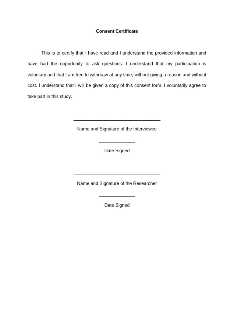 Consent Certificate for Study Participation | PDF