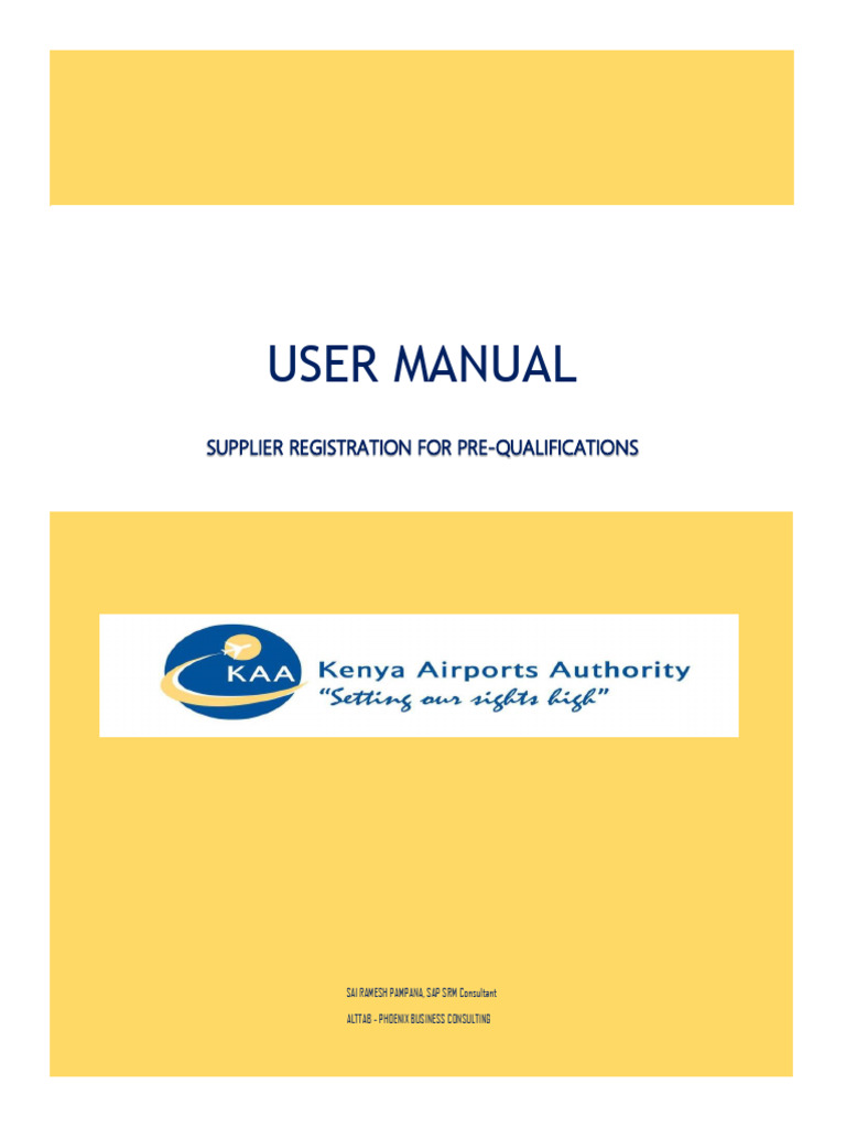 KAA Supplier Registration User Manual | PDF | Login | Password