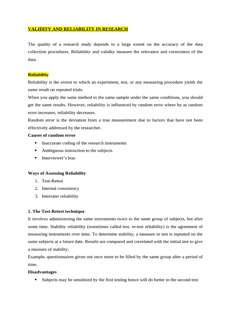 Lesson 8 Validity and Reliability | PDF | Validity (Statistics) | Psychometrics