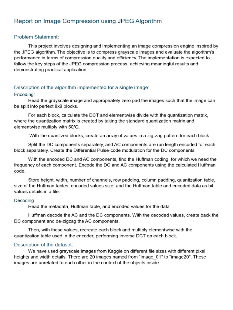 Report On Image Compression Using Jpeg Algorithm Pdf Data Compression Algorithms