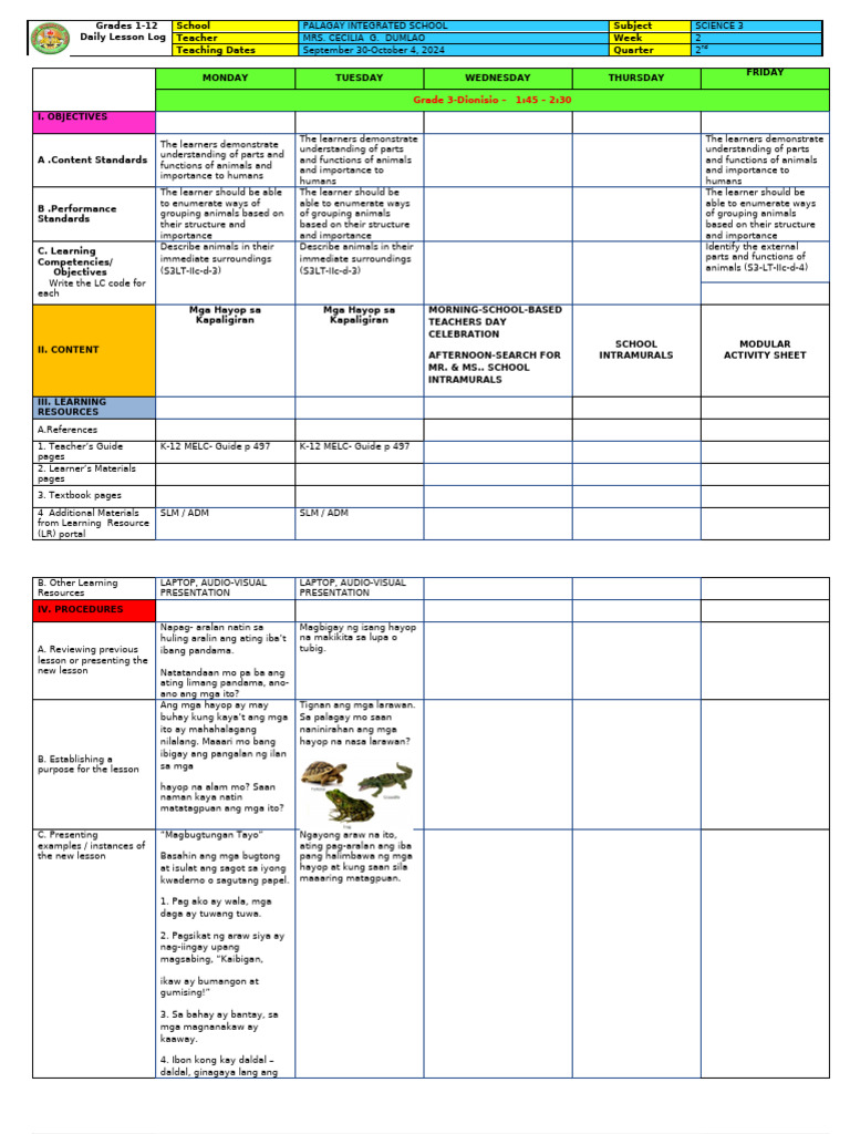 DLL Q2 Week 2 Science 3 | PDF