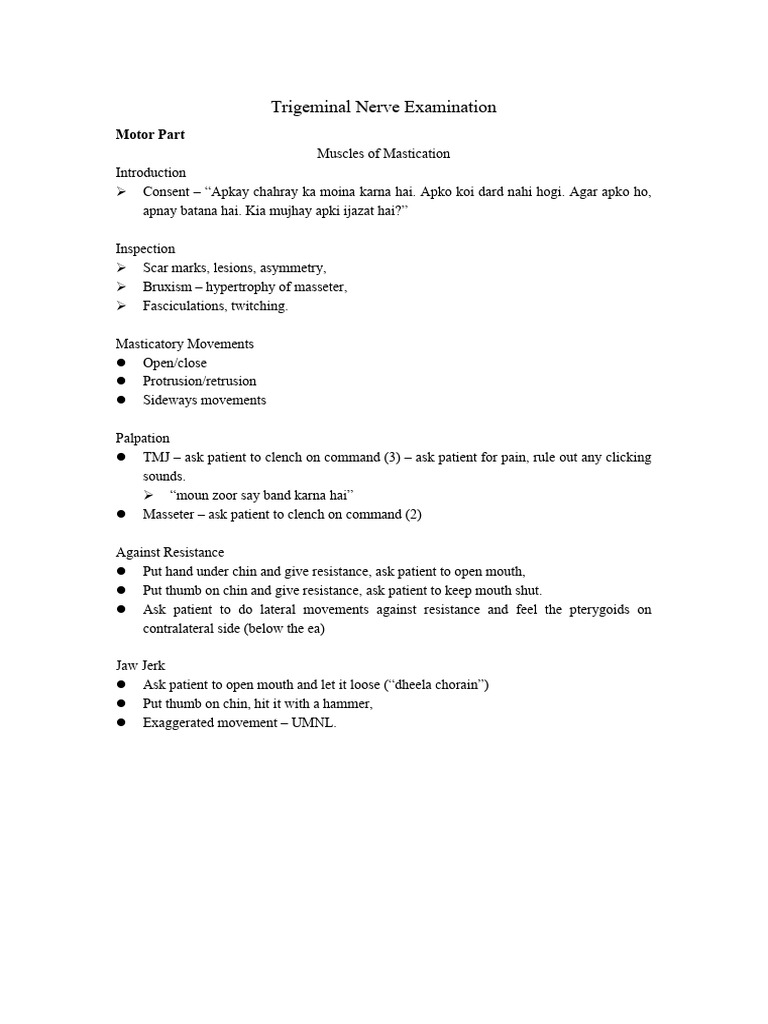 Trigeminal Nerve Examination | PDF | Taste | Tongue