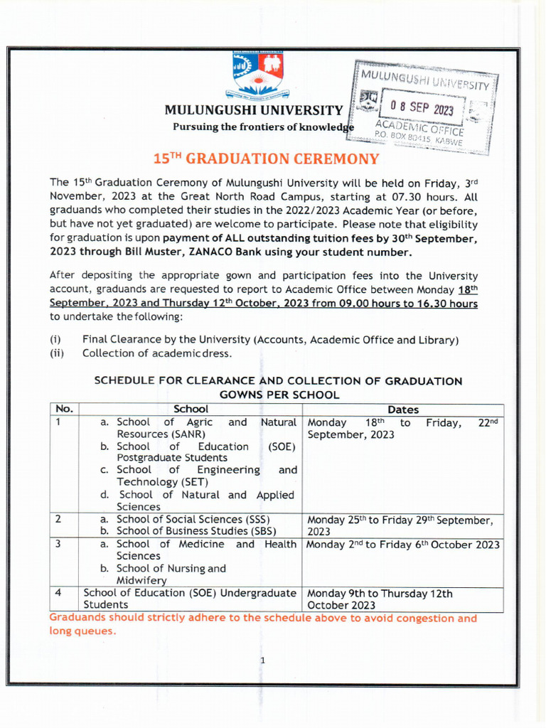15TH Graduation Ceremony Friday 3RD Nov 2023 Notice | PDF