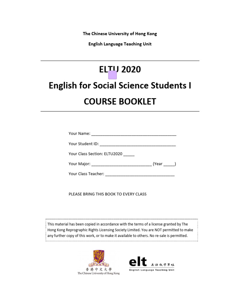 2024-2025_ELTU2020 Course Booklet | PDF | Plagiarism | Public Speaking