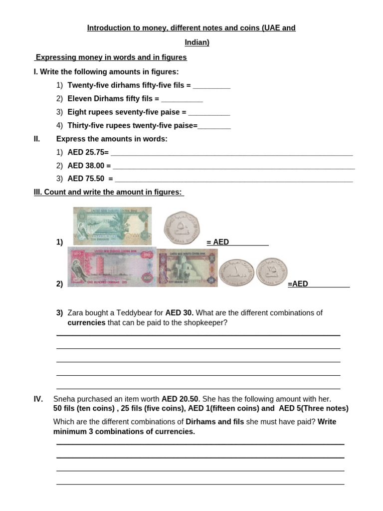 Introduction to money _Practice sheet | PDF