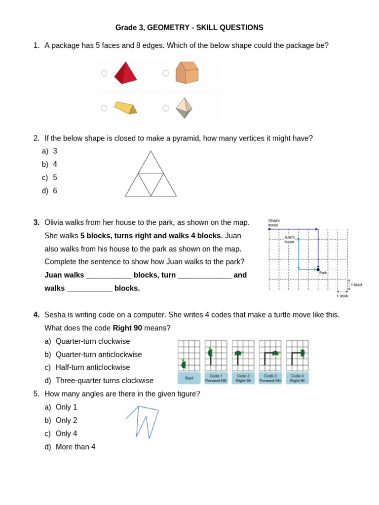 Grade 3 Geometry Skill Questions | PDF