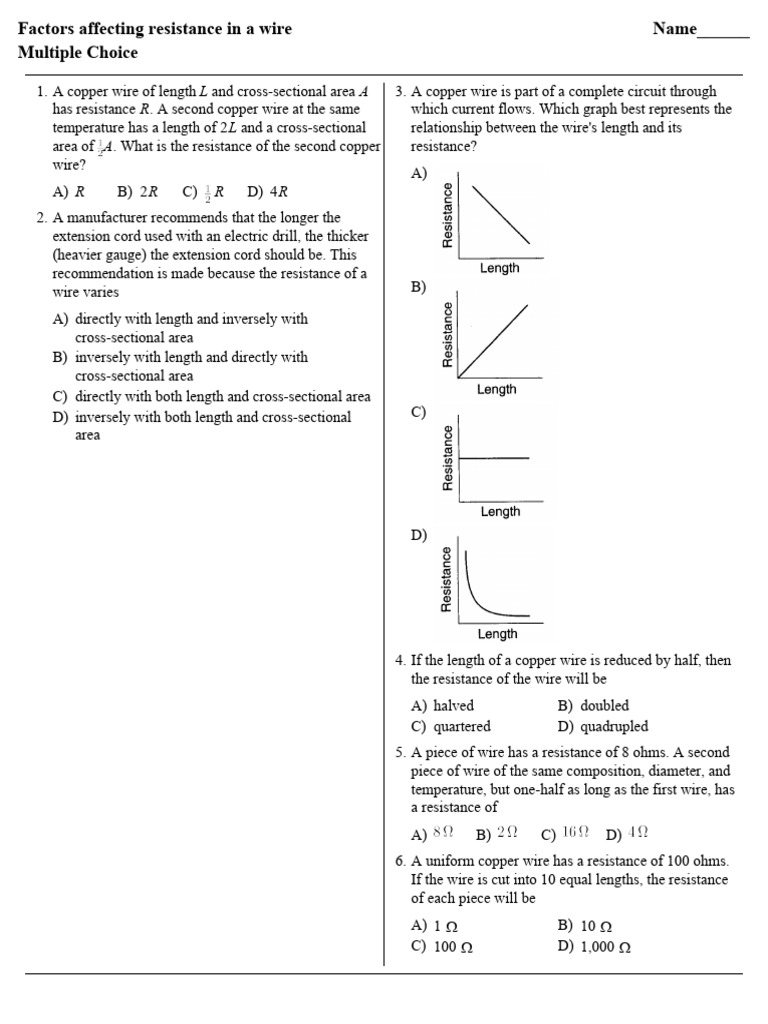 Factors Influencing Wire Resistance | PDF | Electrical Resistance And ...