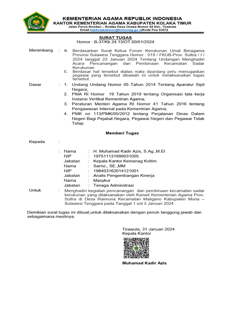 Surat Tgas Muna 1-3 | PDF