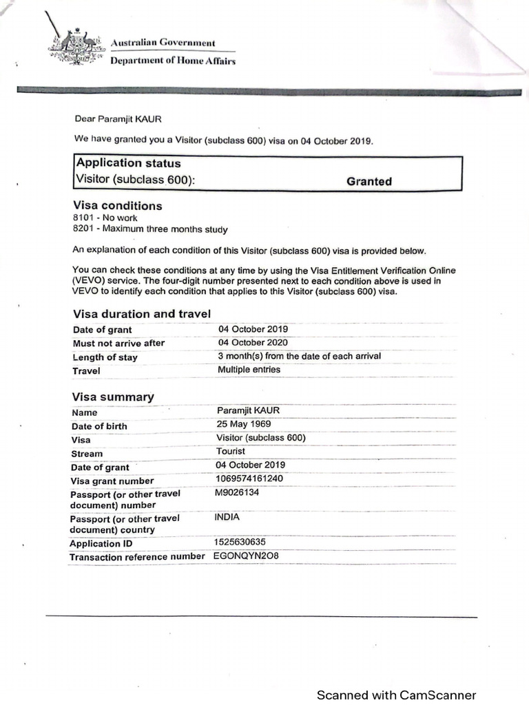 Visa Copy Paramjit Kaur | PDF