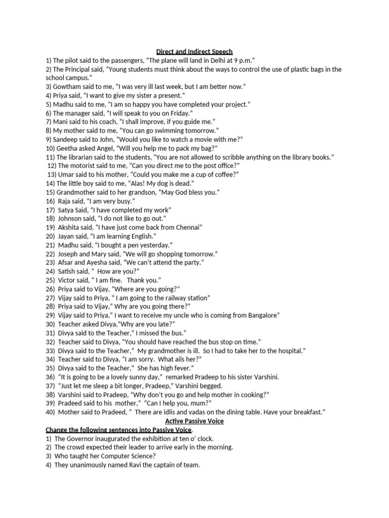 Direct and Indirect Speech Examples | PDF