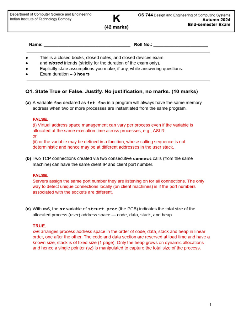 endsem-answerkey | PDF | Cpu Cache | Process (Computing)