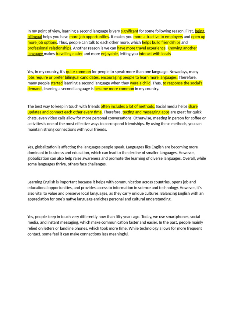 Benefits of Learning a Second Language | PDF