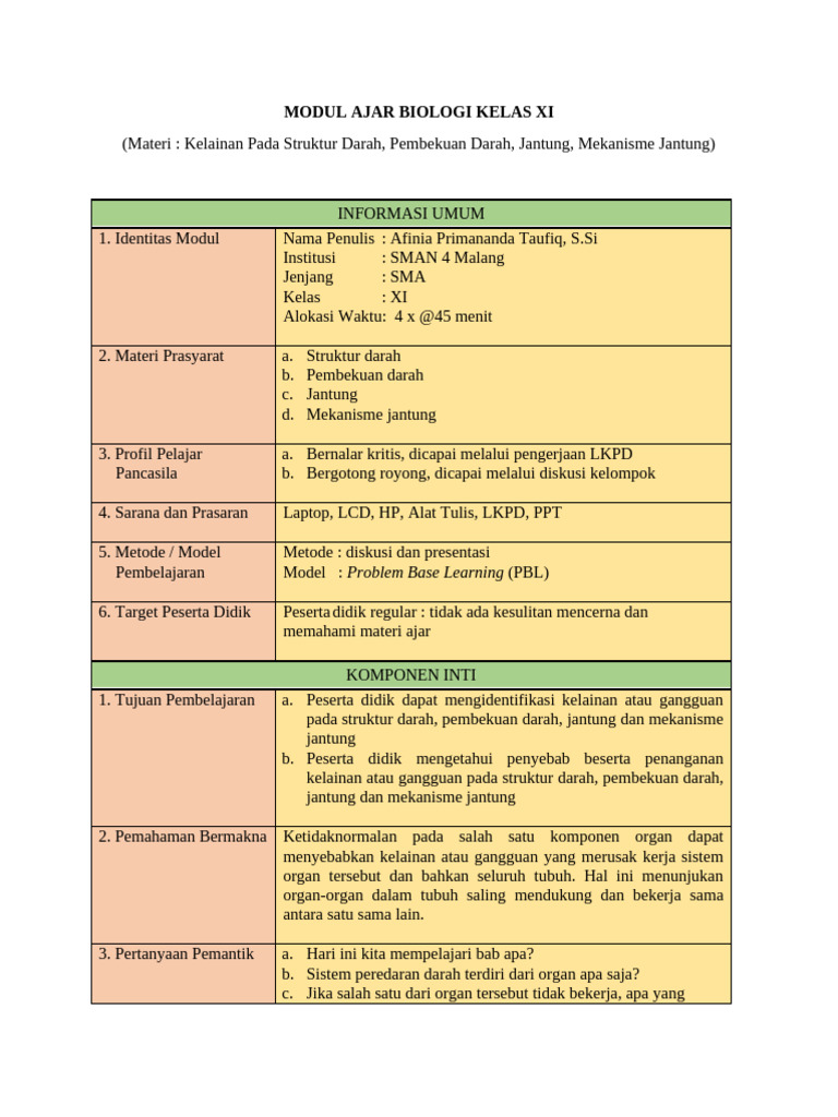 Modul Ajar Biologi Kelas XI | PDF