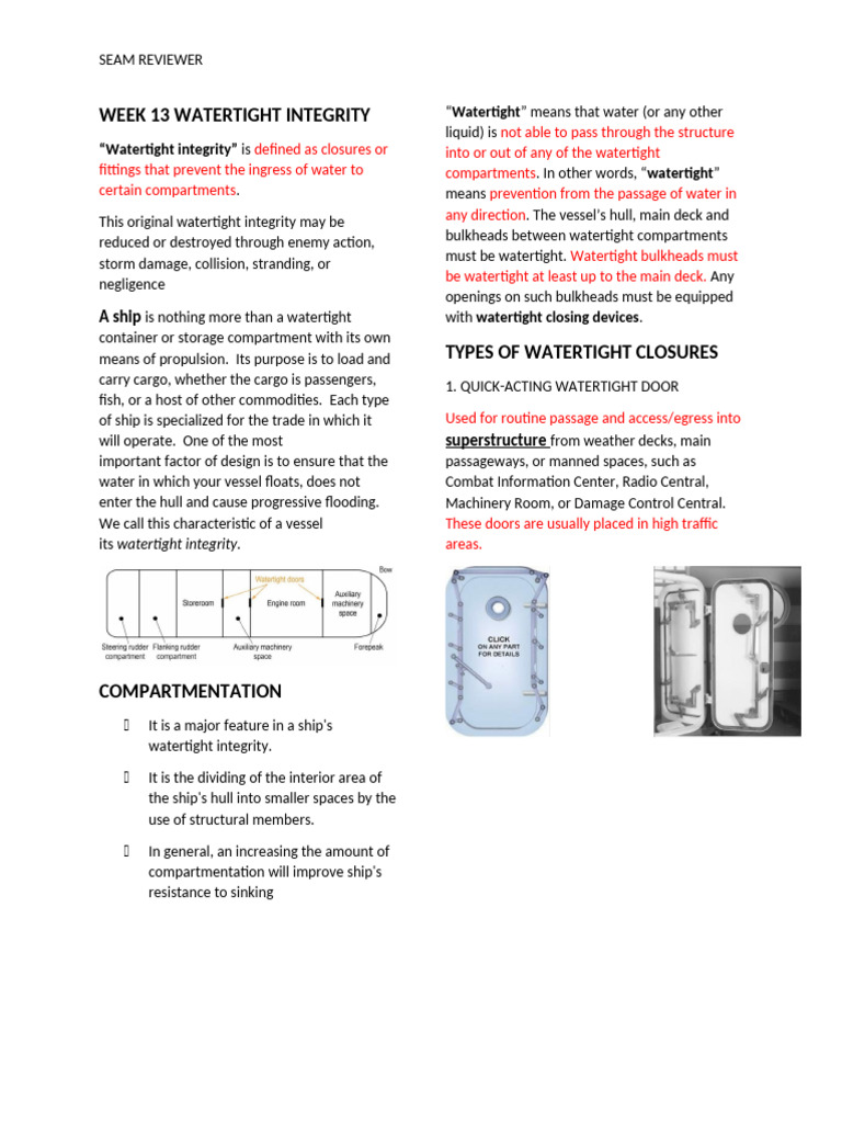 Watertight Integrity in Ship Design | PDF | Tonnage | Shipping