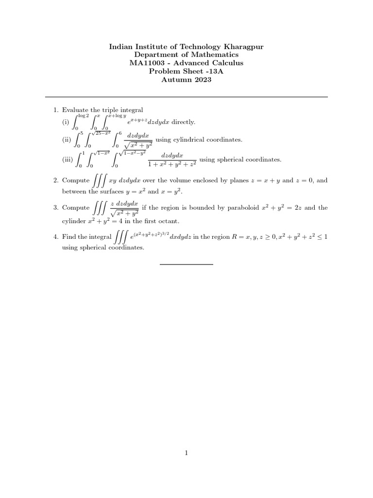 Tutorial 13A - Triple Integrals | PDF