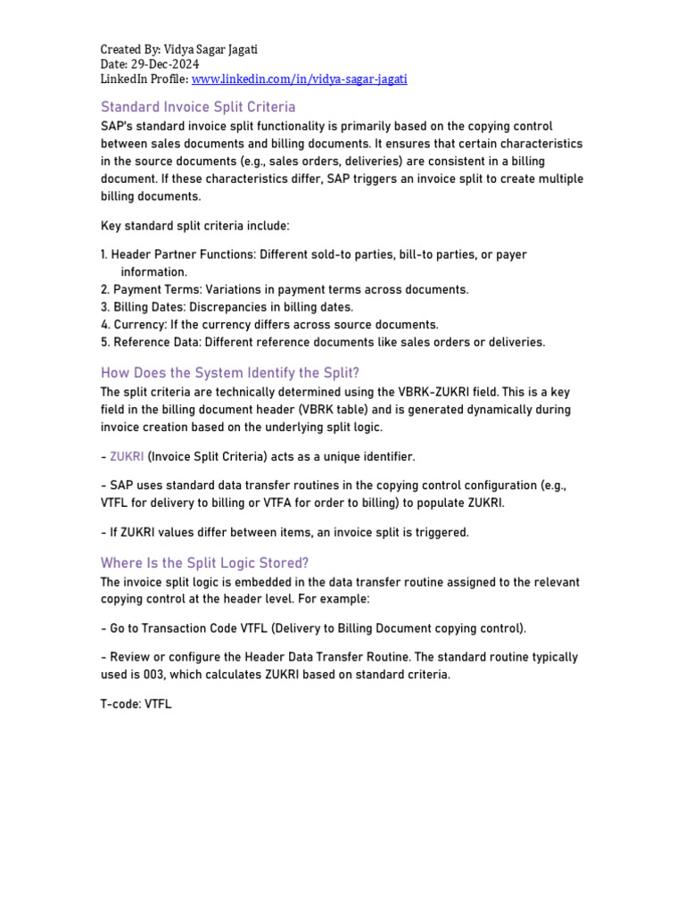 Invoice SPlit Functionality in SAP SD ZUKRI 1736651710 | PDF | Invoice ...