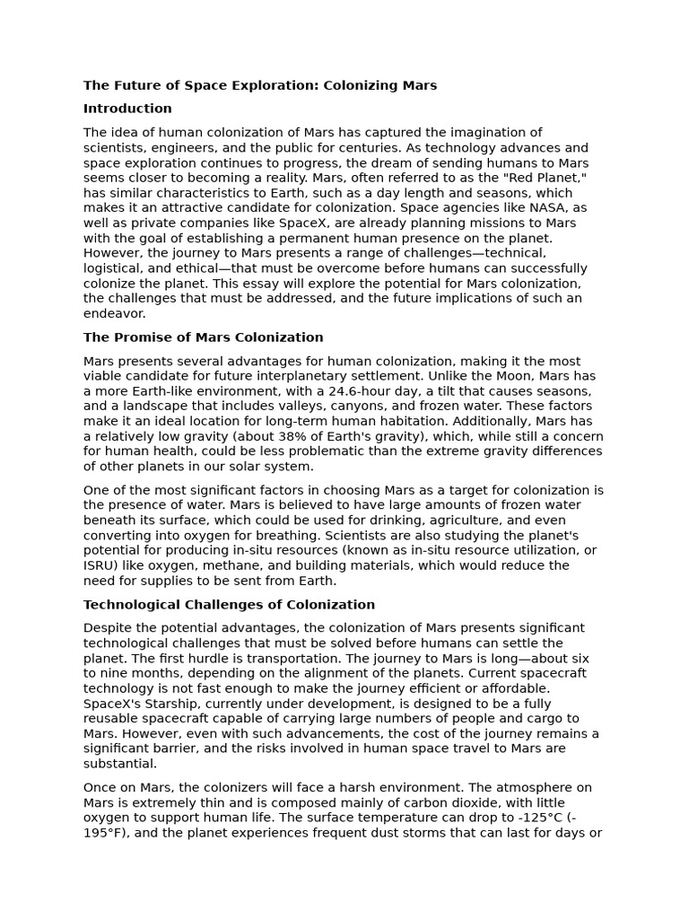 The Future of Space Exploration | PDF | Space Colonization | Mars