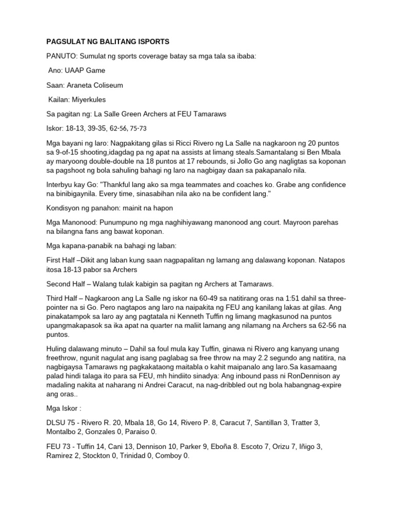 Pagsulat NG Balitang Isports | PDF