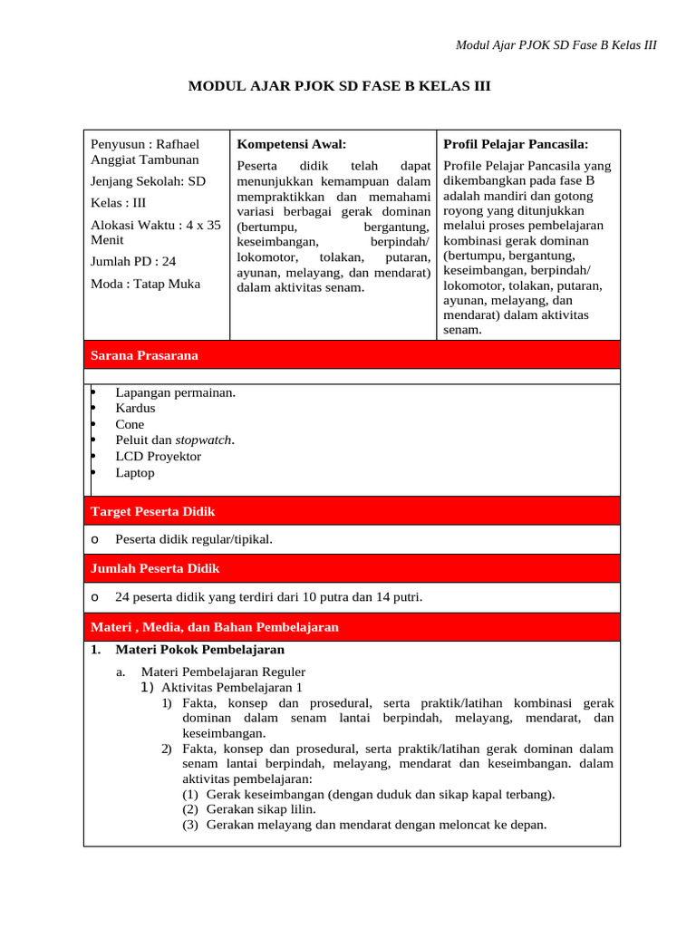 Modul Ajar Pjok Kelas 3 | PDF