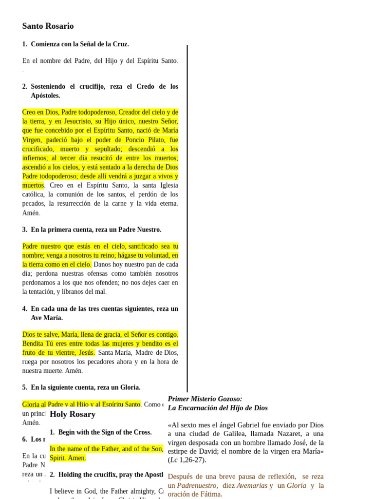 Santo Rosario bilingue | PDF | María, madre de Jesús | La resurrección ...