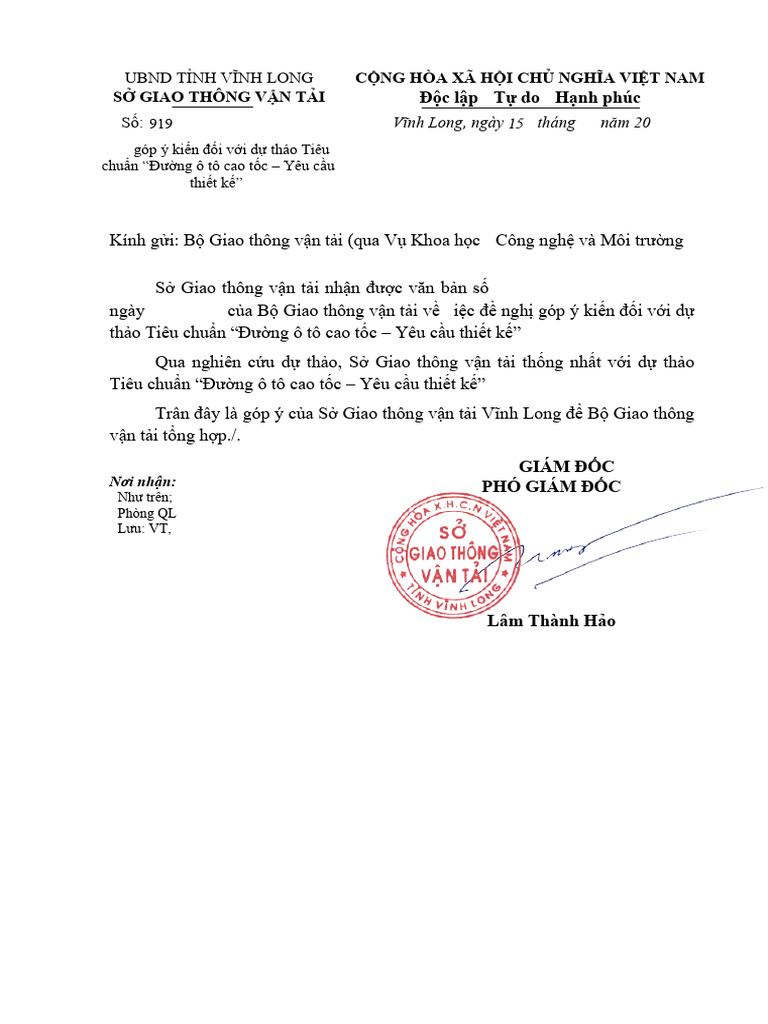 T5 CV Gop y Du Thao Tieu Chuan Thiet Ke Duong Cao Toc - Signed - Signed - Signed - Signed | PDF