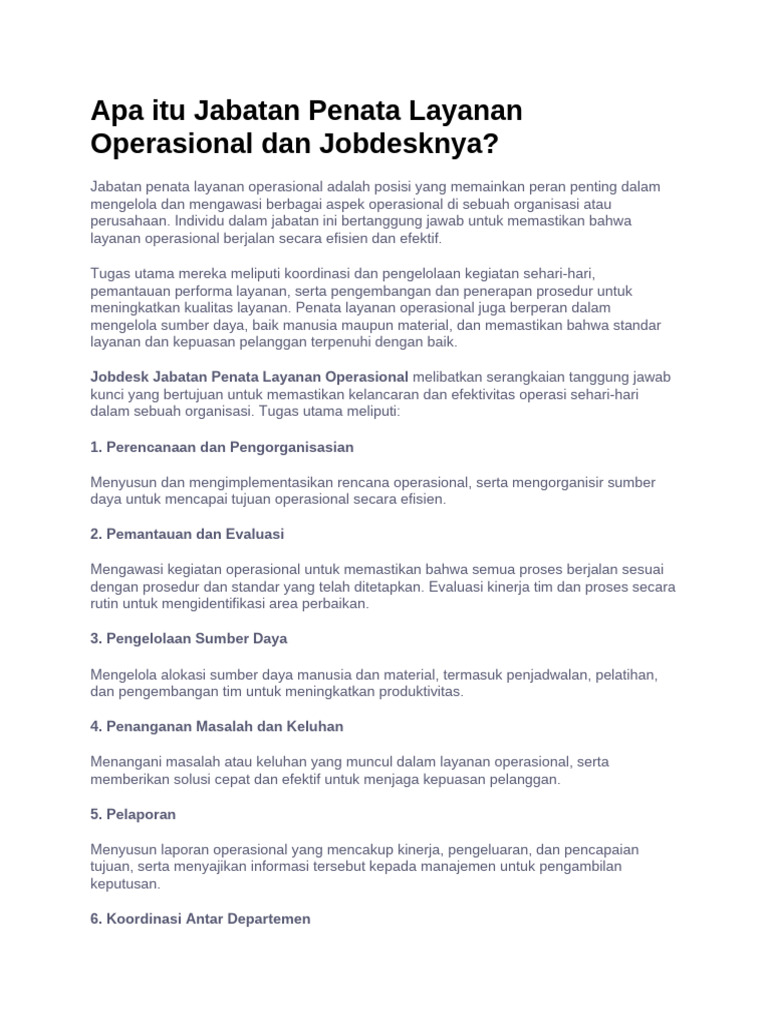 Apa Itu Jabatan Penata Layanan Operasional Dan Jobdesknya | PDF
