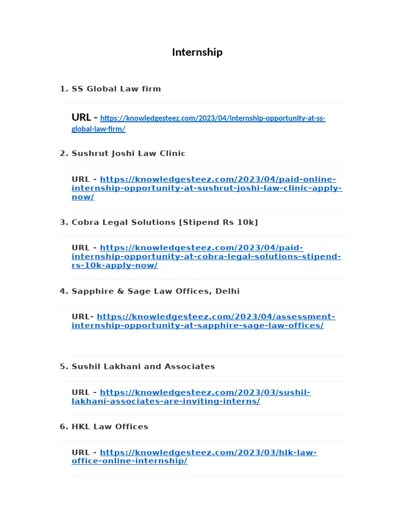 1000 Internship For Law Student Knowledge Steez | PDF | Advocate | Lawyer