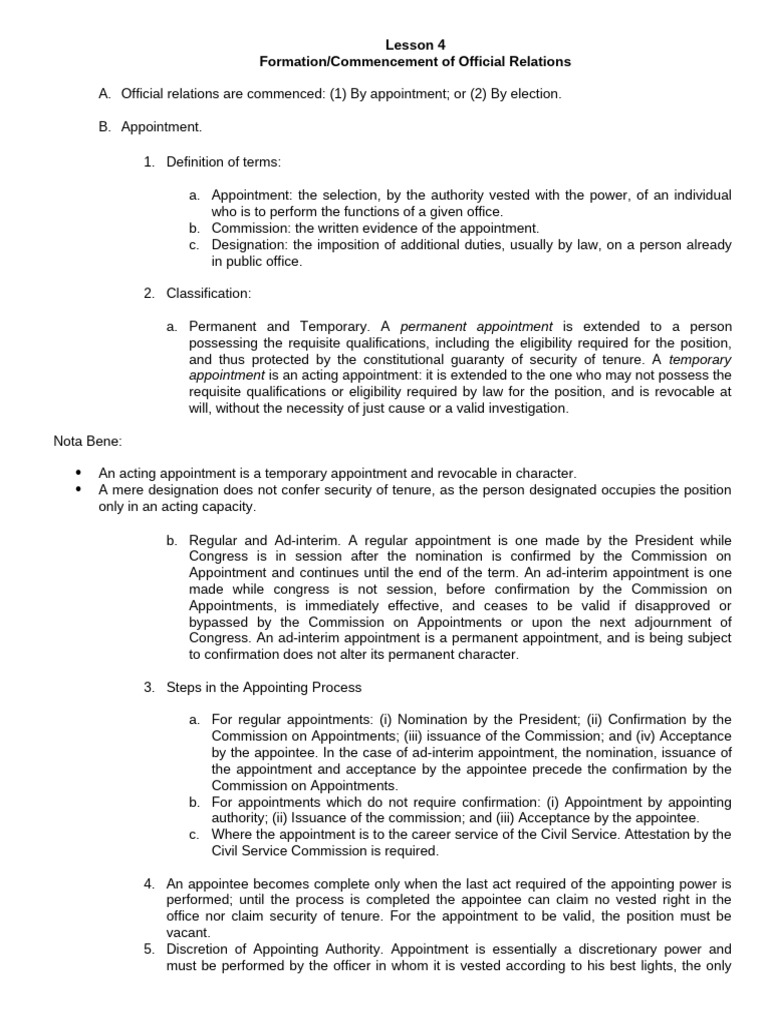 Official Relations and Appointments Explained | PDF | Presidents Of The ...