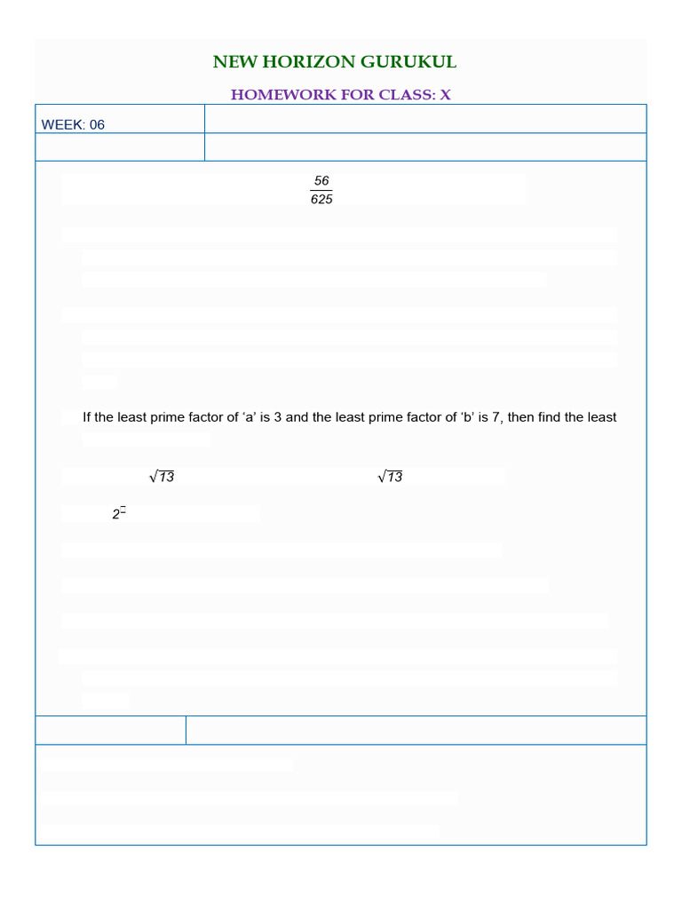Class X Weekly Homework Assignments | PDF