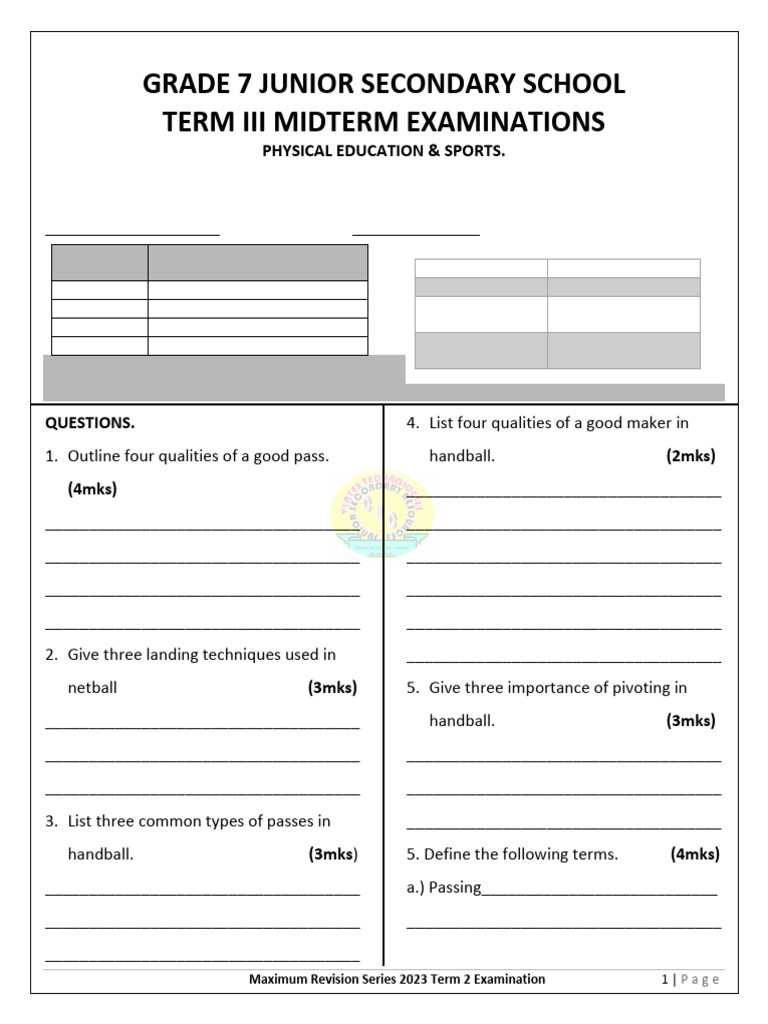 Grade 7 Physical Education Exam Guide | PDF