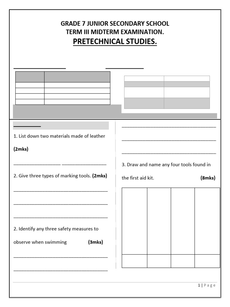 Grade 7 Pretechnical Exam | PDF