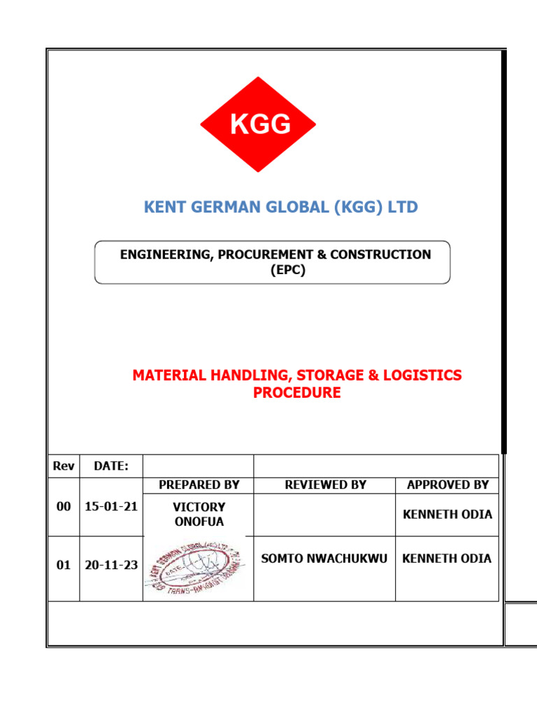 KGG Material Handling Procedure | PDF | Warehouse | Logistics