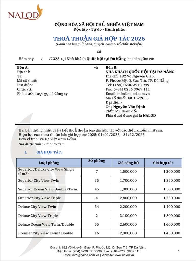 THỎA THUẬN HỢP TÁC 2025 | PDF
