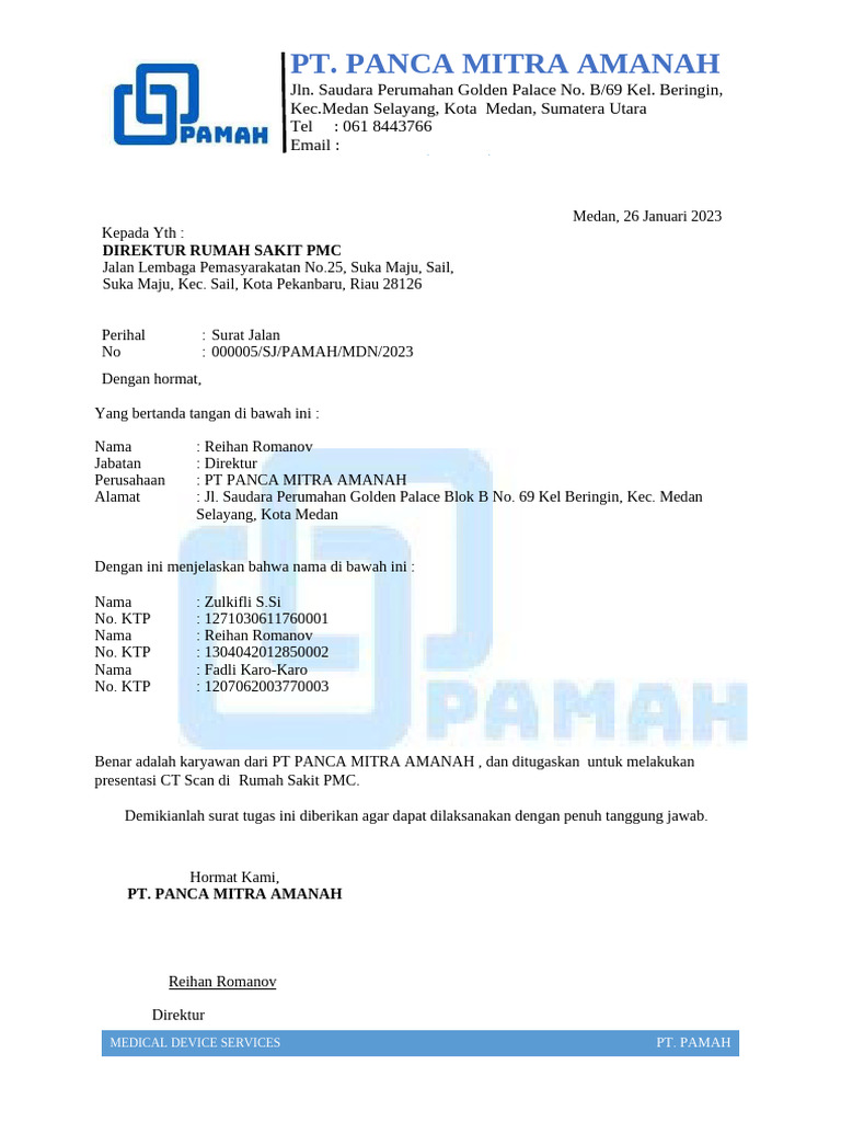Surat Tugas Presentasi CT Scan | PDF